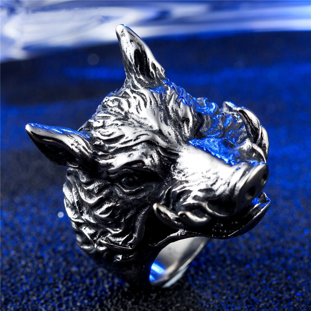 Mens Animal Rings Stainless Steel Dragon Tiger Wolf Wild Boar Punk ...