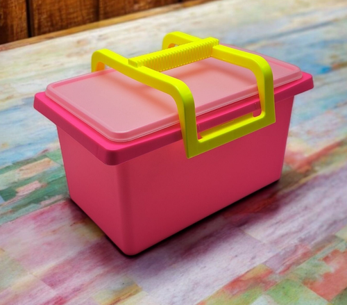 Tupperware Carry All Neon Pink Craft Picnic Storage Container Yellow ...