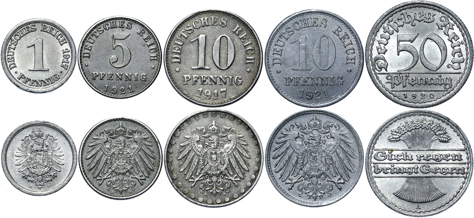 German Empire Collection BUNDLE Set 5 Coins 1 5 10 50 Pfennig 1915-1922 ...