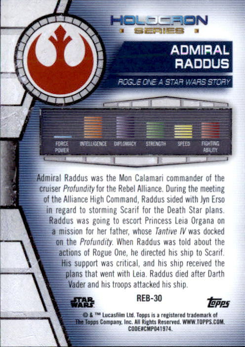Admiral Raddus 2020 Topps Star Wars Holocron Card #REB-30 | eBay