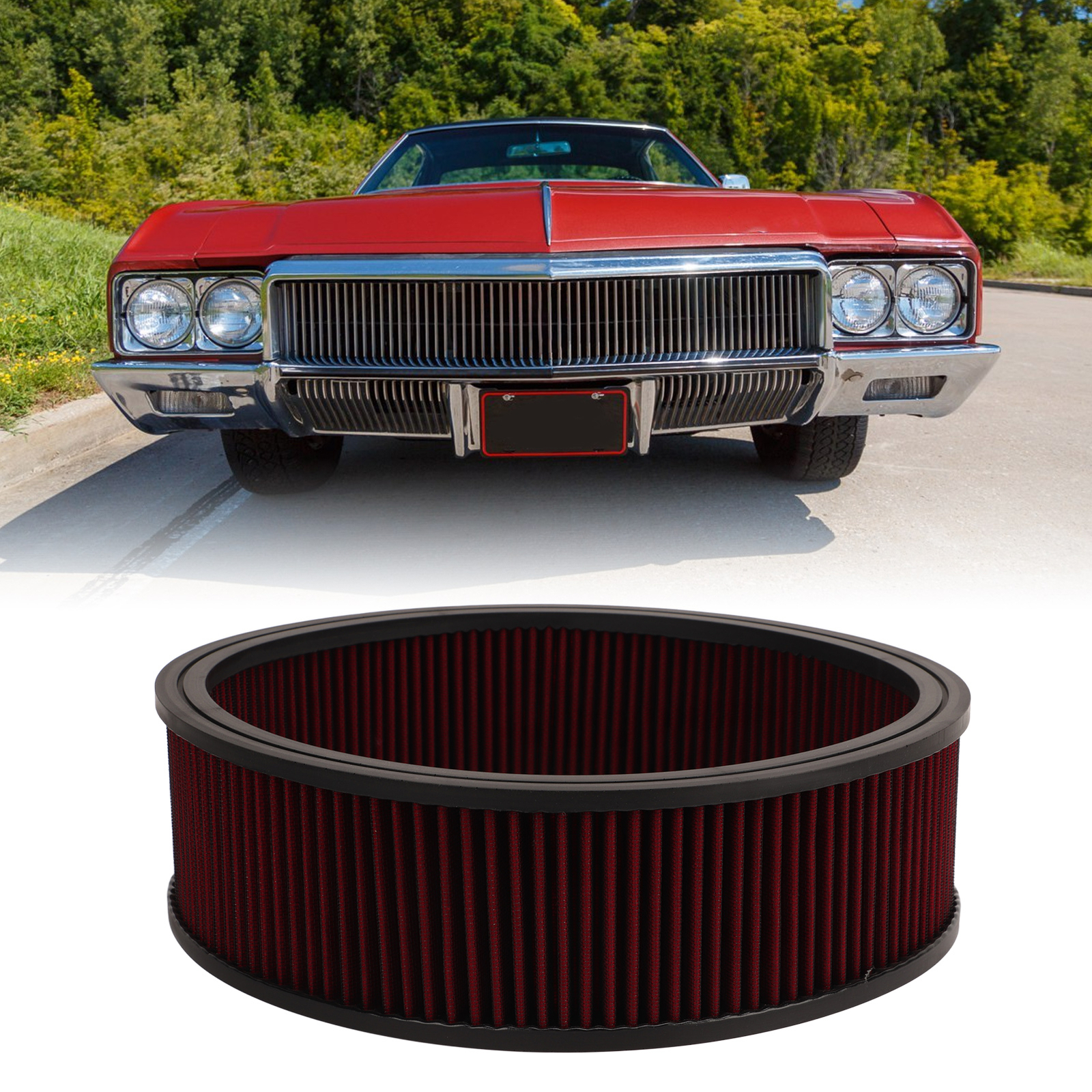 ･Red Air Filter Element High Flow Washable Reusable Round Air Filter ...