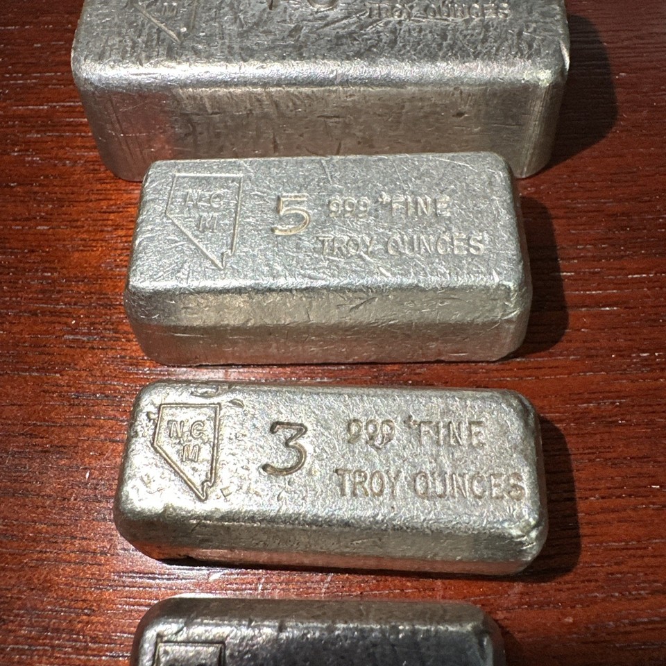 RARE Vintage NCM Nevada Coin Mart Oz. .999 Silver Poured Bars Set Of 5 ...