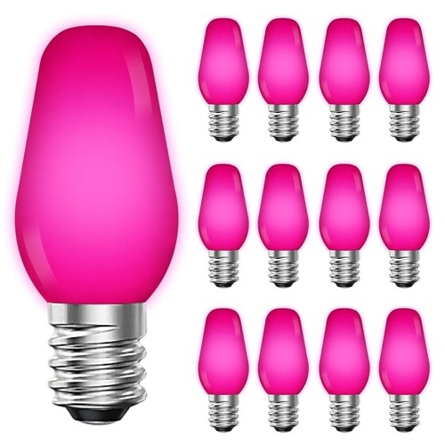Luxrite 12-Pack C7 LED Pink Light Bulb for String Lights 0.5W E12 UL ...