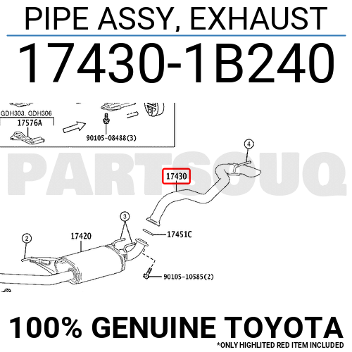174301B240 Genuine Toyota PIPE ASSY, EXHAUST 17430-1B240 | eBay