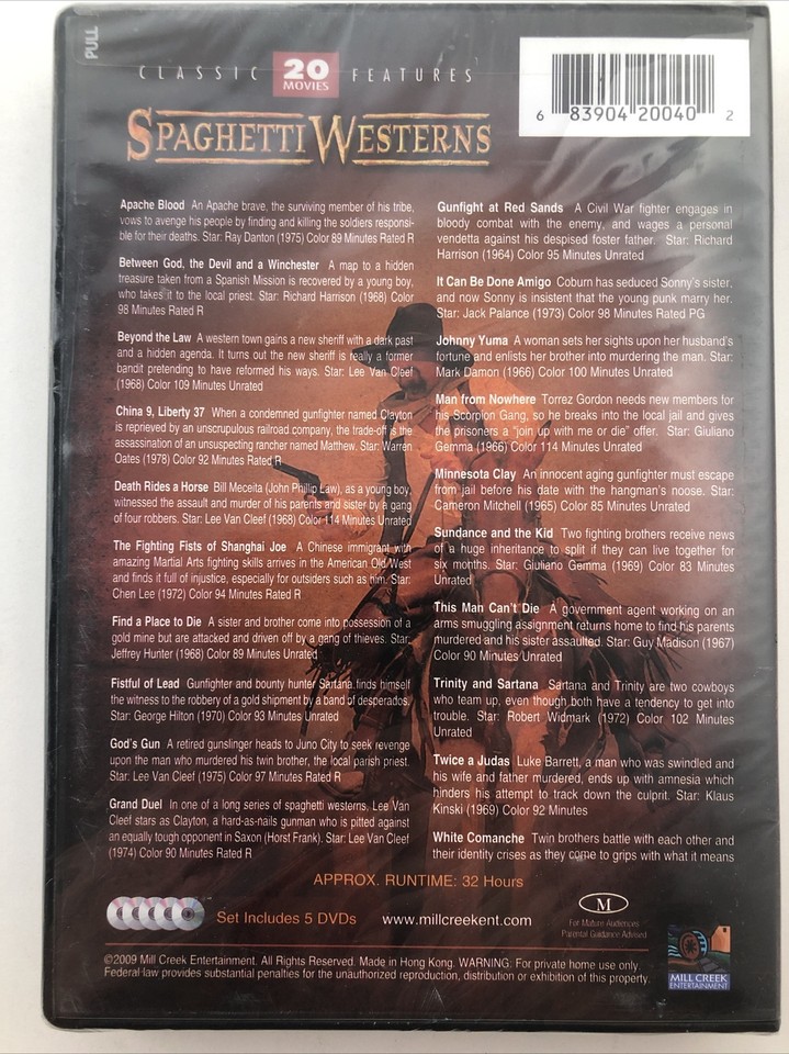 Spaghetti Westerns - 20 Movie Pack (DVD, 2008, 5-Disc Set) NEW SEALED! 683904200402 | eBay