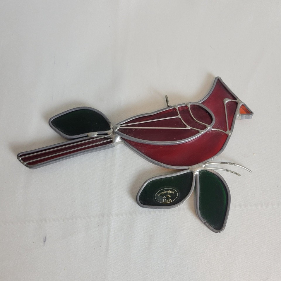 Stained Glass Cardinal 7"x5" Handmade Bird Suncatcher Window Hanging ...