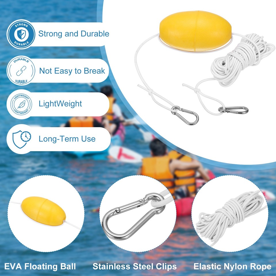 30FT Float Rope Tow Line, 2 Set Heavy Duty Buoy Ball Float Leash White ...