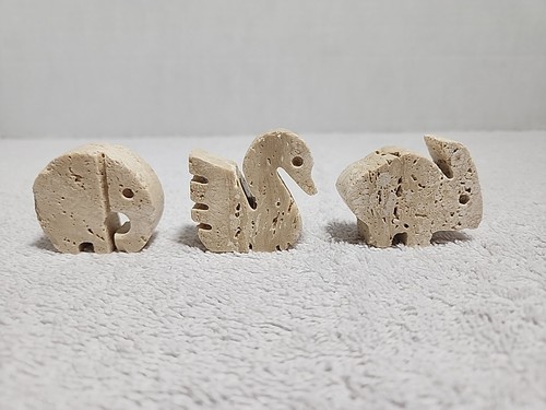 3 Travertine Fratelli Mannelli Figures Vtg, Swan Elephant Rabbit Made ...