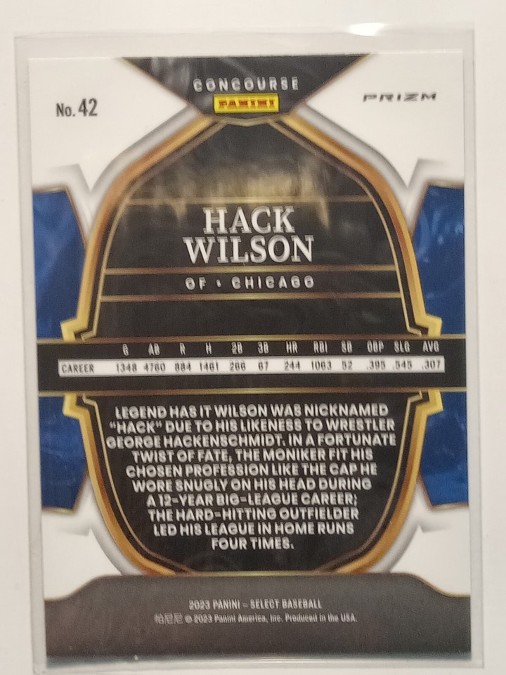 Hack Wilson 2023 Panini Select Concourse Blue Refractor No.42 Chicago ...