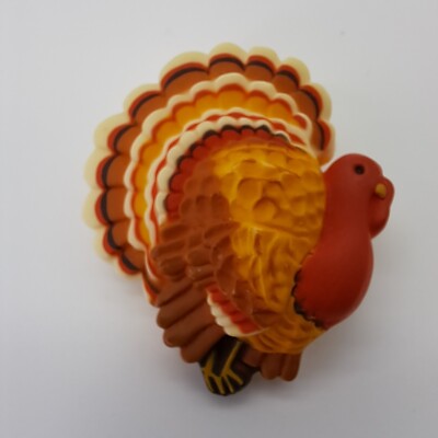 VTG Hallmark PIN Thanksgiving TOM TURKEY Holiday Brooch Yellow Brown ...