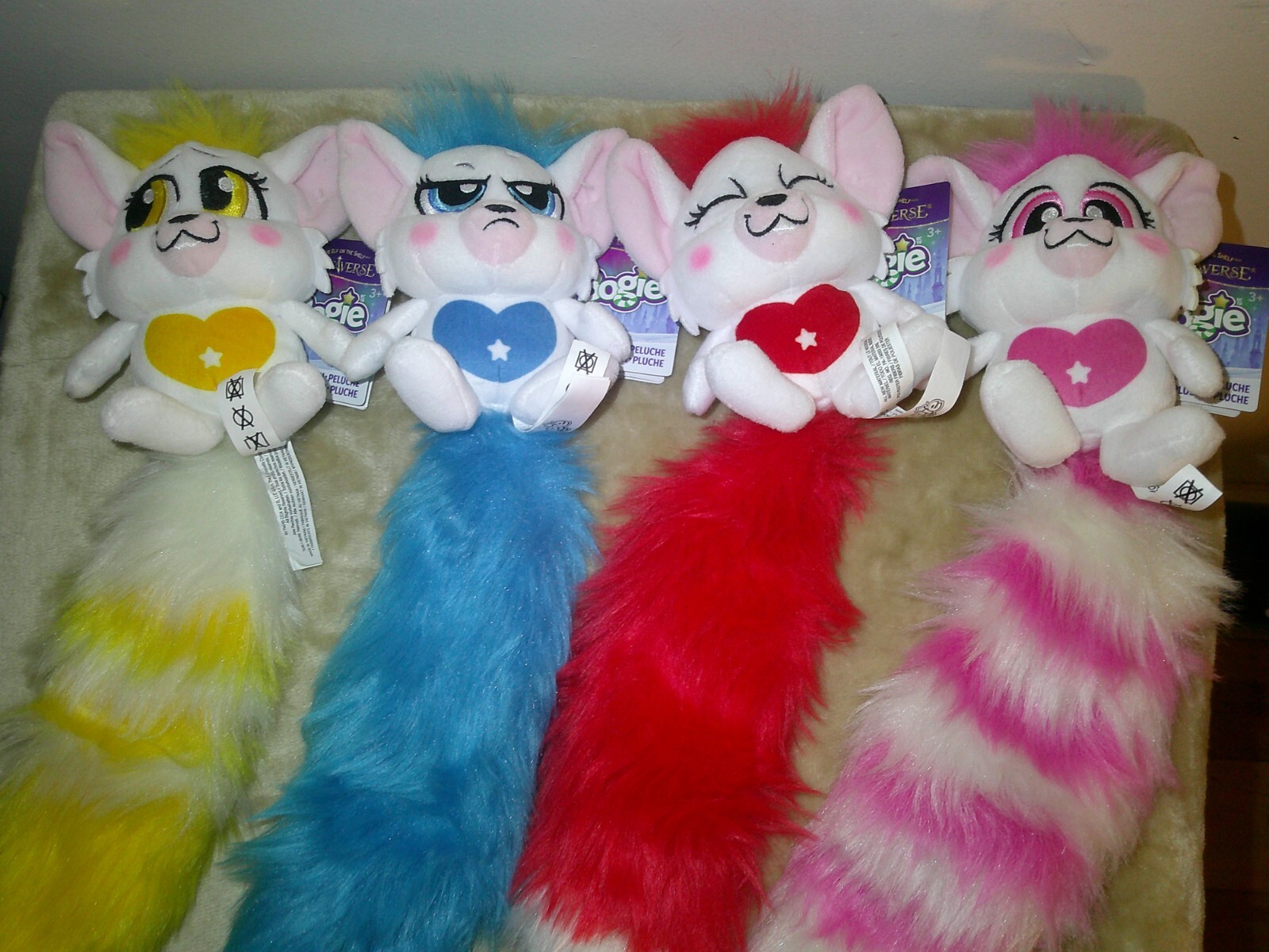 Elf on the Shelf Bogie Plush Set of 4 Yellow Red Pink Blue Long Fluffy ...