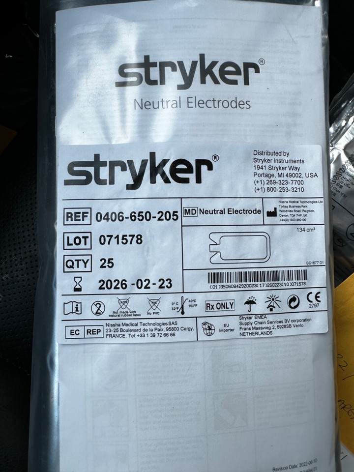 Stryker 0406-650-205 Neutral Electrodes, Patient Plate, Self- adhesive ...