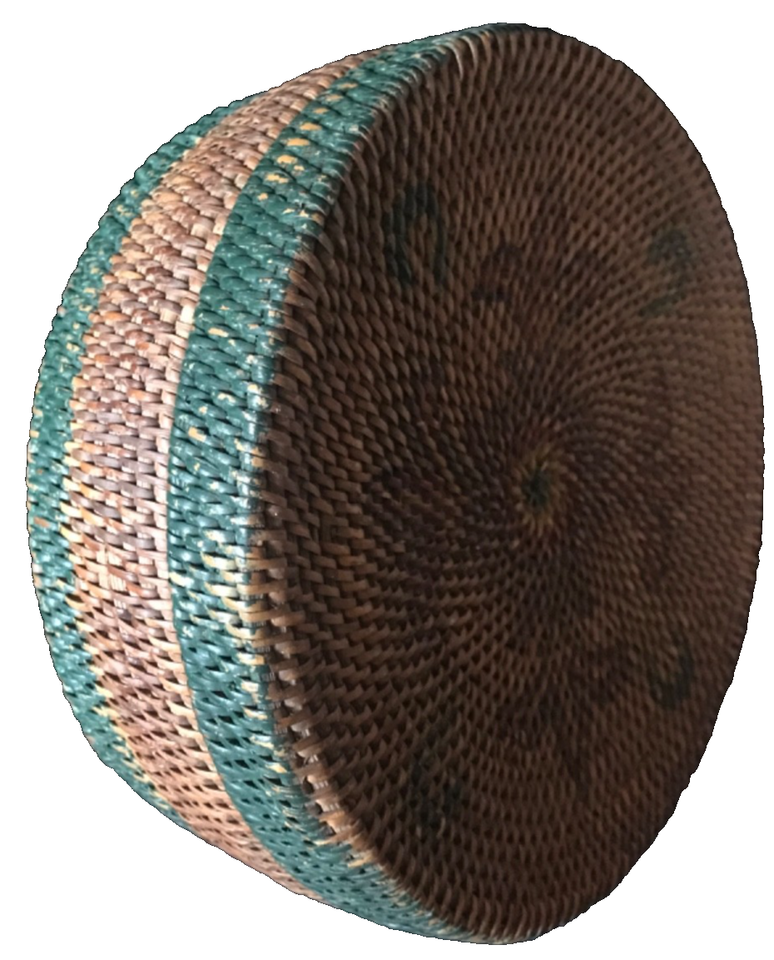 SEWING BASKET ANTIQUE SALLY PATCHIN STYLE RATTAN Multi-Color ART DECO ...