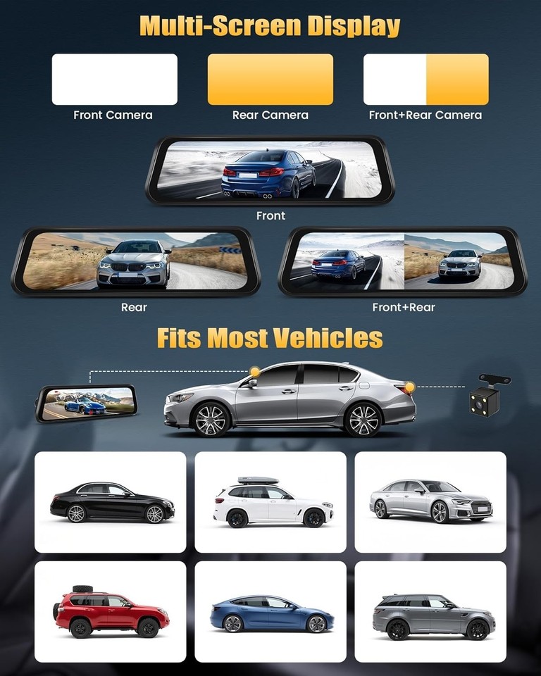 Mirror Dash Cam Front and Rear 9.66″ 1080P HD Loop Record Parking ...