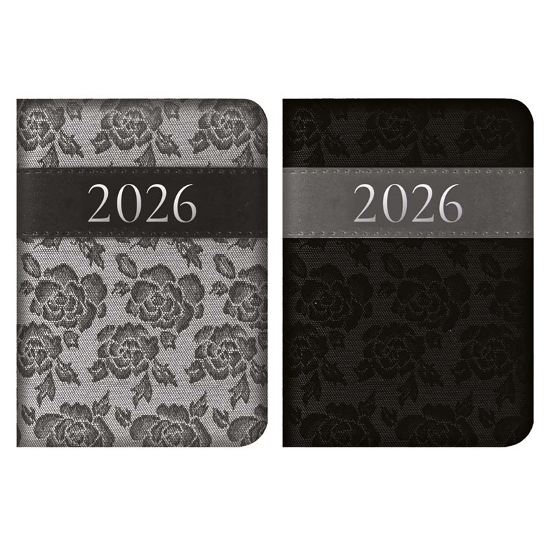A7 Rose Diary Black Grey Roses Small Pocket Week to View 2026 Diaries ...