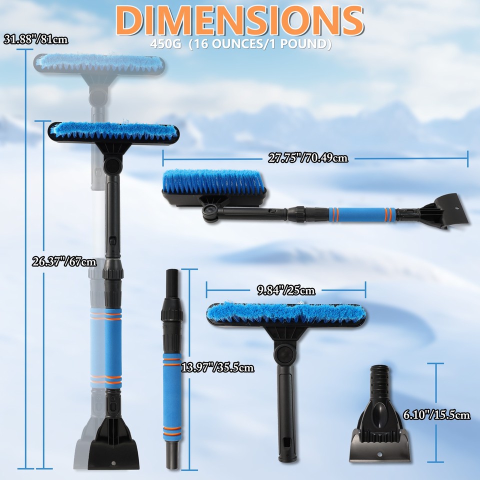 Windscreen Snow Brush With Ice Winter Scraper Long Handle Kit Car Truck ...