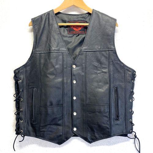 Alpha Cycle Gear Men's Vest XL Black Leather Motorcycle Club Riding ...