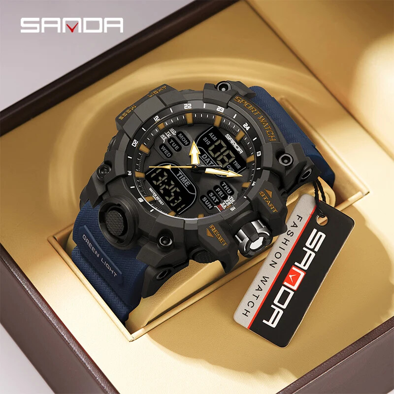 SANDA Top Luxury Watches Men Dual Display Watch Waterproof Wristwatch ...