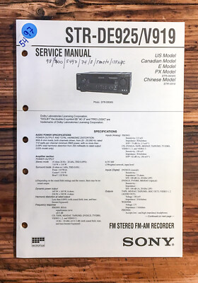 Sony STR-DE925 STR-V919 Receiver Service Manual *Original* | eBay