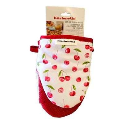 NEW KitchenAid Mini Oven Mitts in Cherry Print [Red & White] (Set of 2 ...