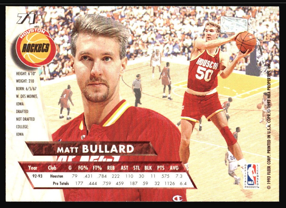 1993 Ultra Matt Bullard #71 Houston Rockets | eBay