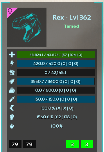 ARK Survival Ascended PvE Top Stats Monster Rex 36.5k HP & 1301m PC ...