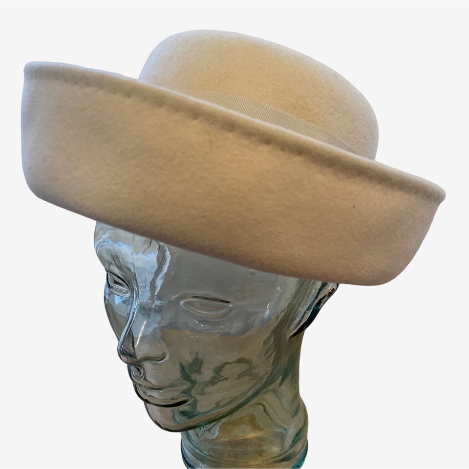 Neumann Endler Inc Wool Felt Breton Hat 21" Tan Beige Satin Ribbon Band ...