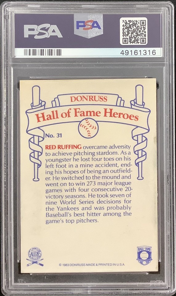 Red Ruffing Signed 1983 Donruss #31 Card Key To Set NYY HOF Autograph ...