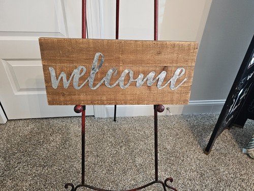 Wood and Galvanized Metal Industrial Hardware Sign WELCOME | eBay
