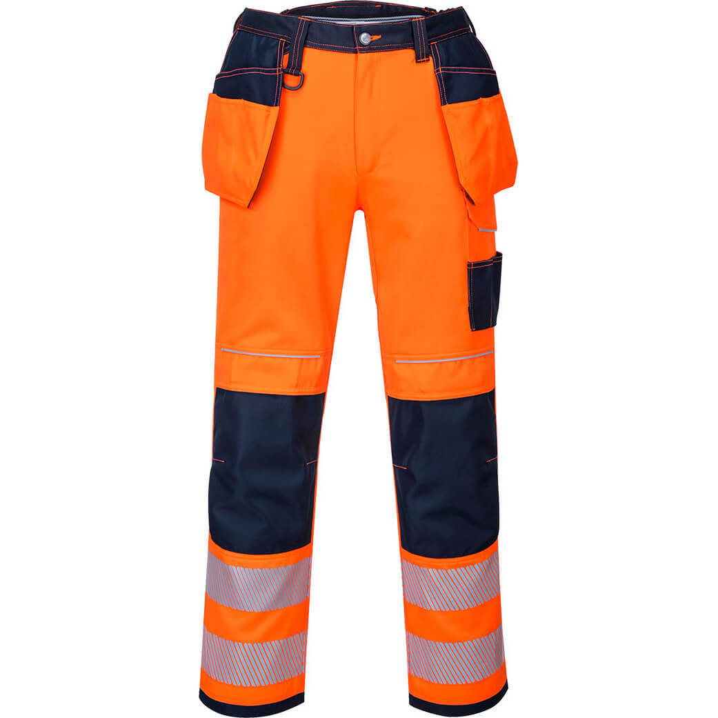 Portwest PW3 Hi Vis Holster Pocket Work Trousers Orange / Navy 33" 31 ...