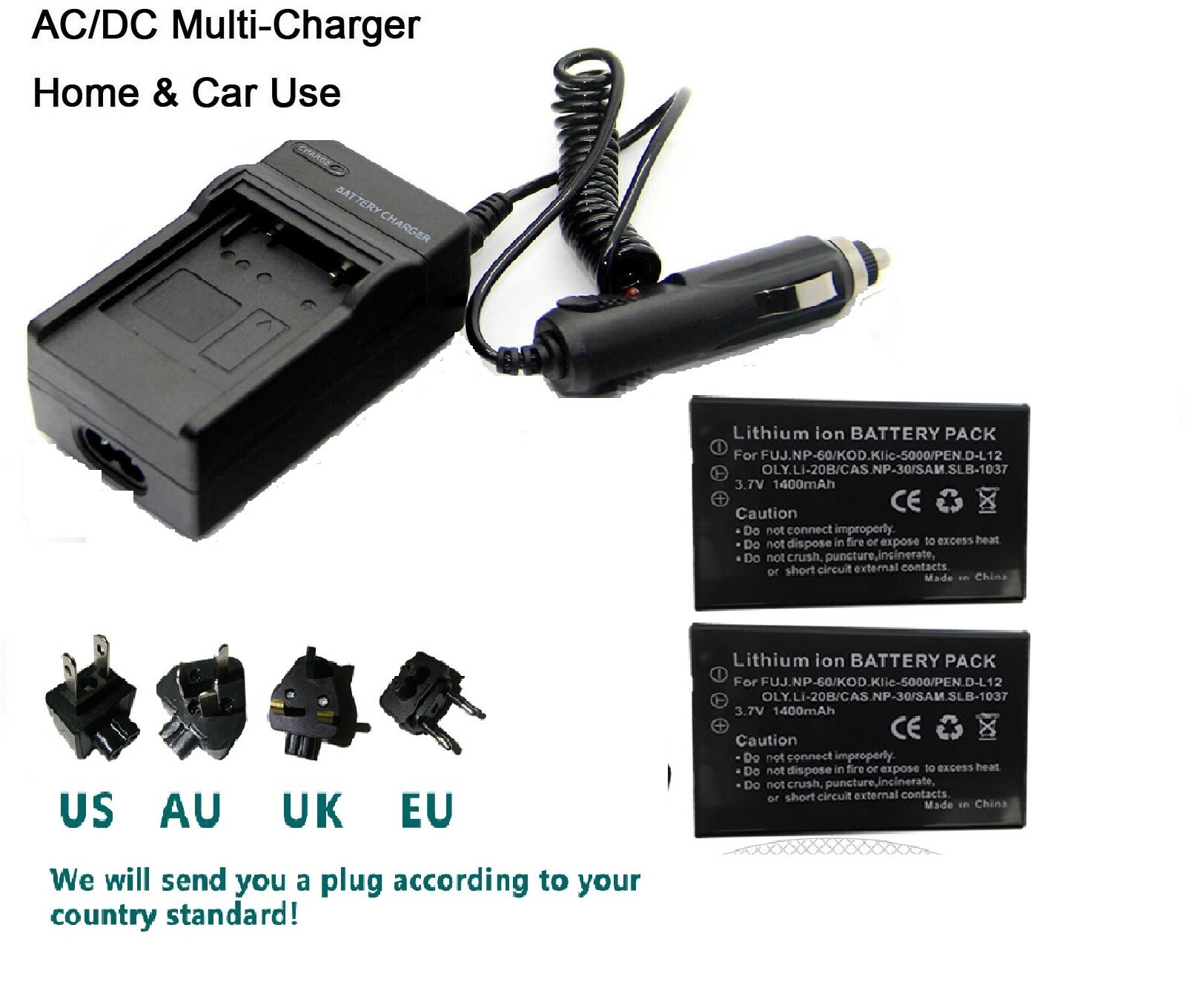 2pcs Battery + charger for INSIGNIA NS-DCC5HB09 NSDCC5HB09 NP-60 NP60 ...