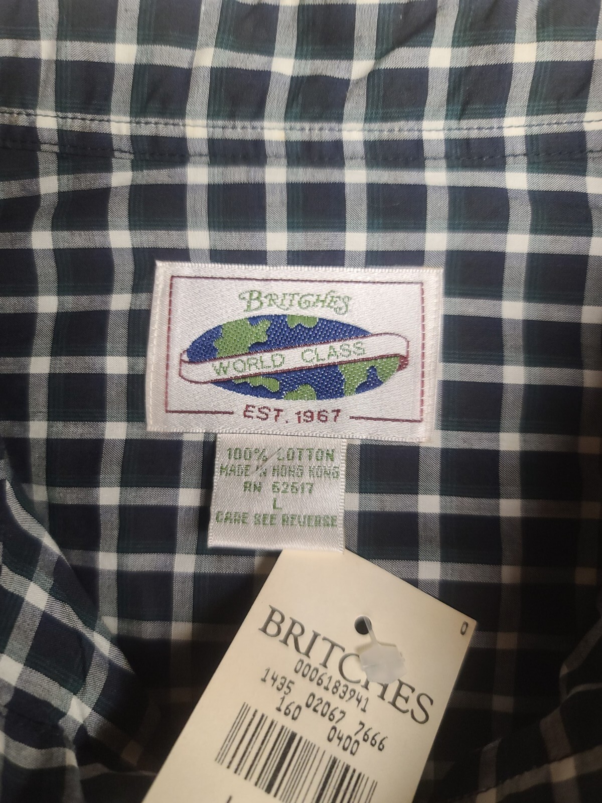 Britches Mens Long Sleeve Blue/Green Plaid Large 100% Cotton Vintage ...