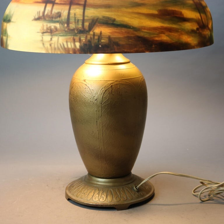 Arts & Crafts Jefferson Reverse Painted Table Lamp with Landscape Scene ...