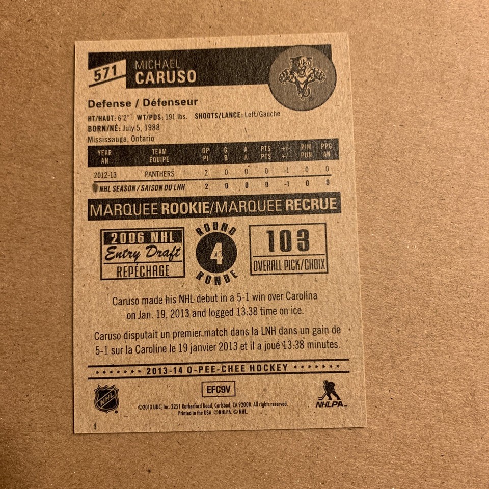 B99 2013/14 O Pee Chee Marquee Rookie #571 Michael Caruso Florida ...