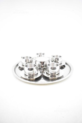 Vassoio Tondo Unic Mann 18/10 5 Tazzine Caffè Con Zuccheriera | eBay