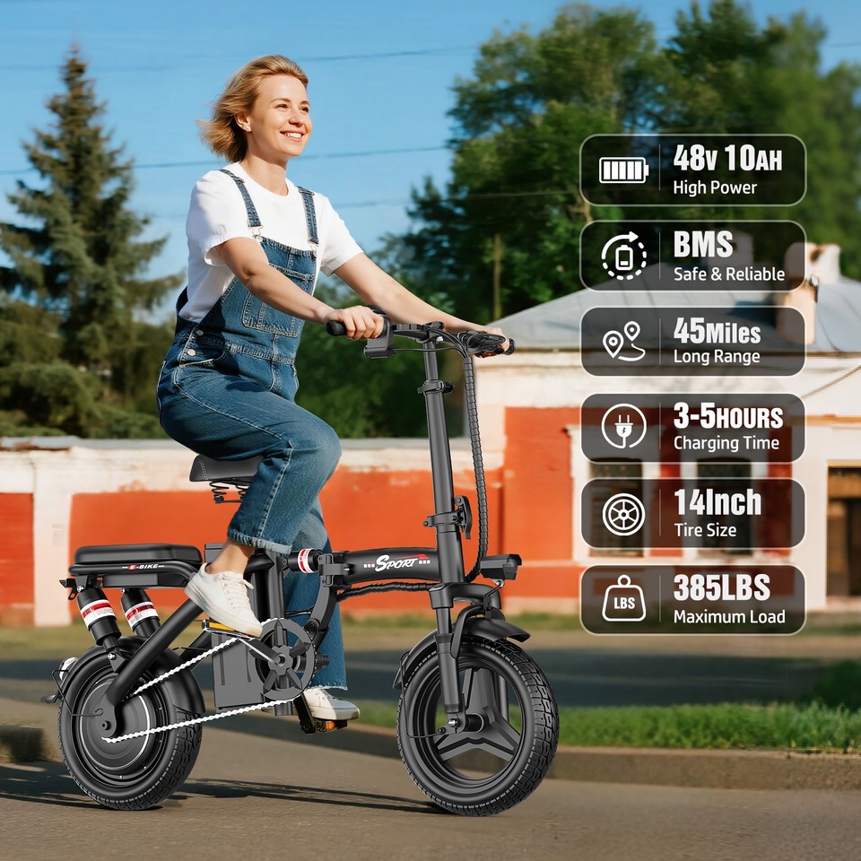 Folding Electric Bike for Adults 14" 1200W Motor, Up to 25 MPH 45 Miles ...