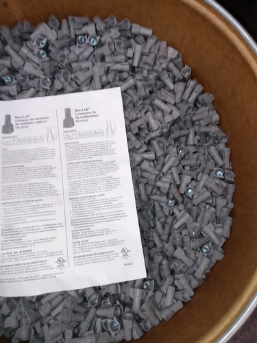 500 LARGE GRAY HEX-LOK GARDNER BENDER WIRE CONNECTOR TWIST CONICAL NUTS ...