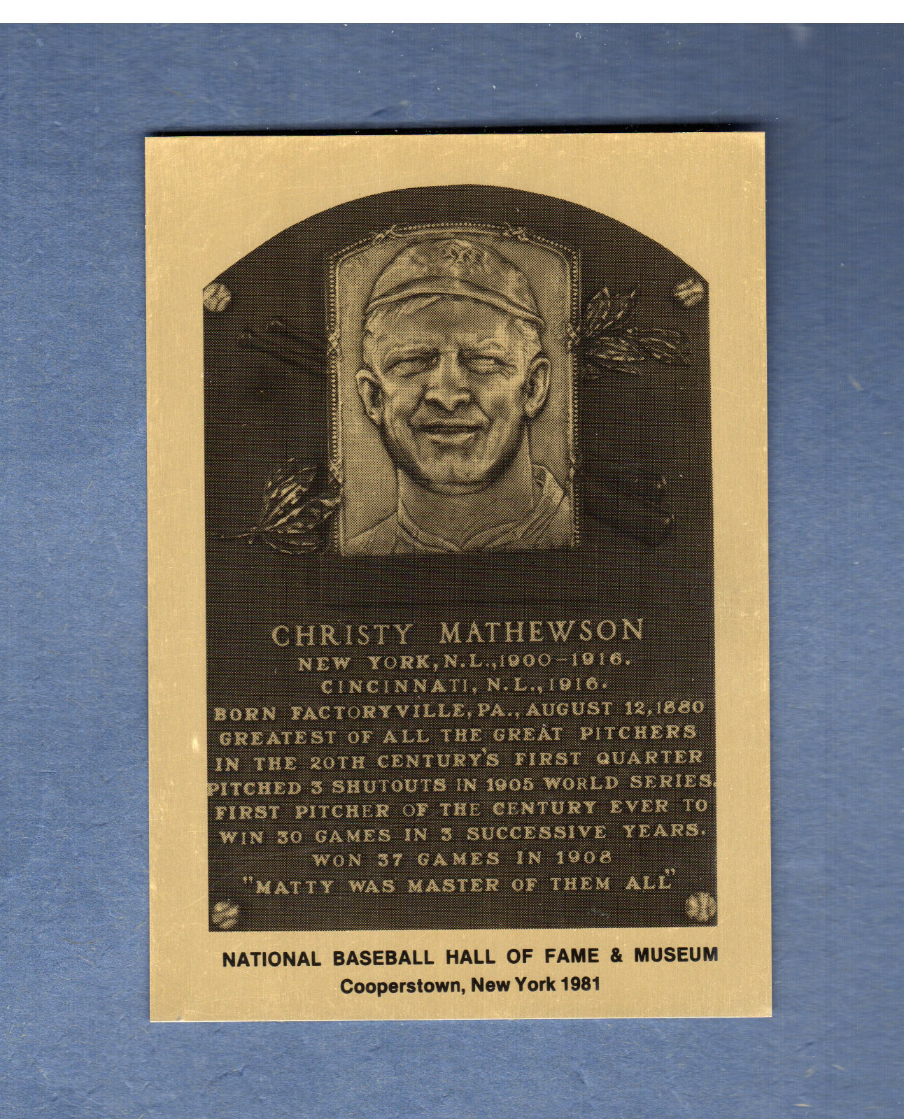 CHRISTY MATHEWSON, Giants~Reds ~ Official Hall of Fame METALLIC plaque ...