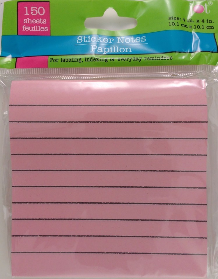 Jot STICKY NOTES RULED 4"x4" 150 Sheets/Pk, SELECT: Neon Orange, Pink ...