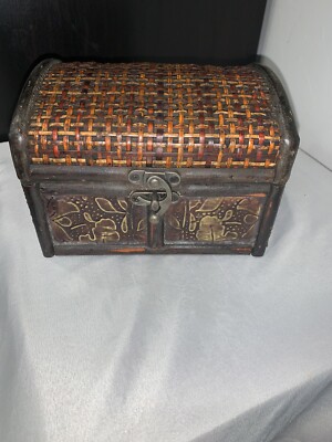 Vintage Treasure Chest, Top Wooden Woven Style Trinket / Jewelry Box | eBay