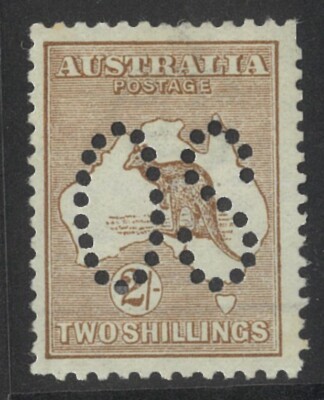 Australia Kangaroo 1st WMK 2/- Stamp Brown Perf Large OS SG O11 MLH # ...
