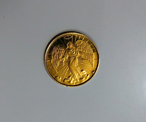 #104-Vintage Gold Tone Guardian Angel Good Luck Coin / Medallion Double ...