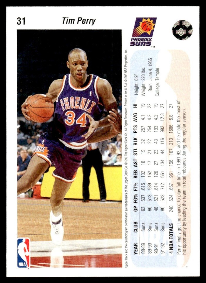 1992-93 Upper Deck Basketball Card Tim Perry Philadelphia 76ers #31 | eBay