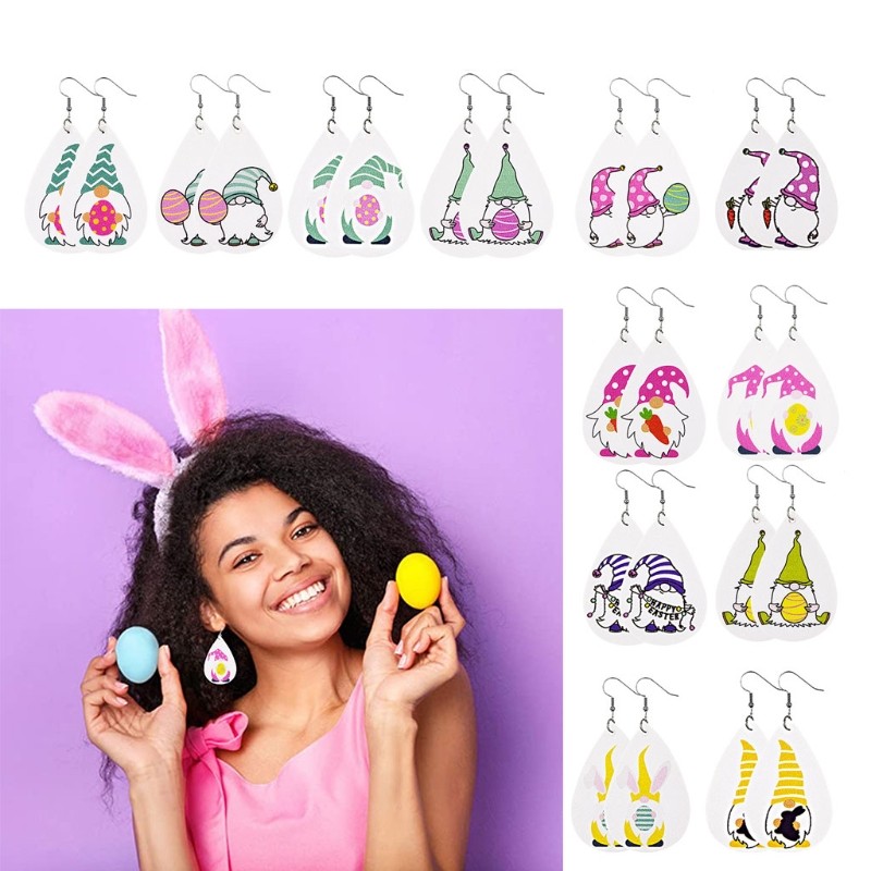 12 Pair Gnome Pattern Teardrop Faux PU Leather Earrings For Women Girls ...