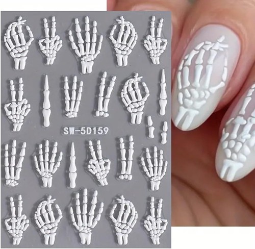 Halloween Nail Art Stickers Decals 5D Embossed Skeleton Nail Decals | eBay