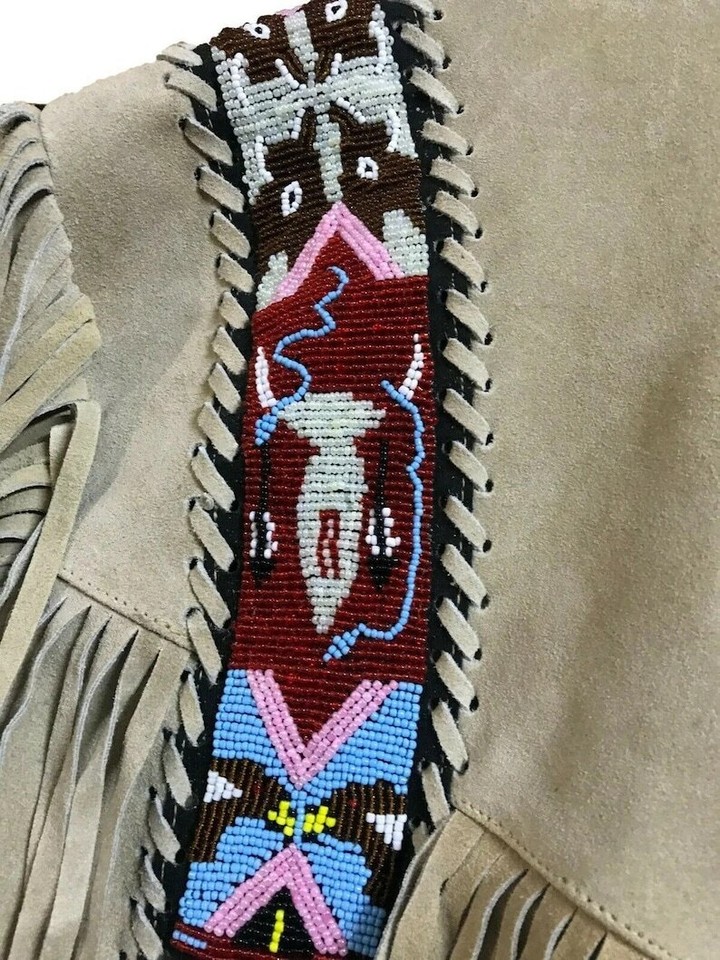 Men's Native American Western Cowboy Suede Leather Jacket Fringes ...