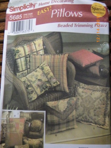 Simplicity Pillows Home Decorating Pattern Beaded Trimming Pizazz ...