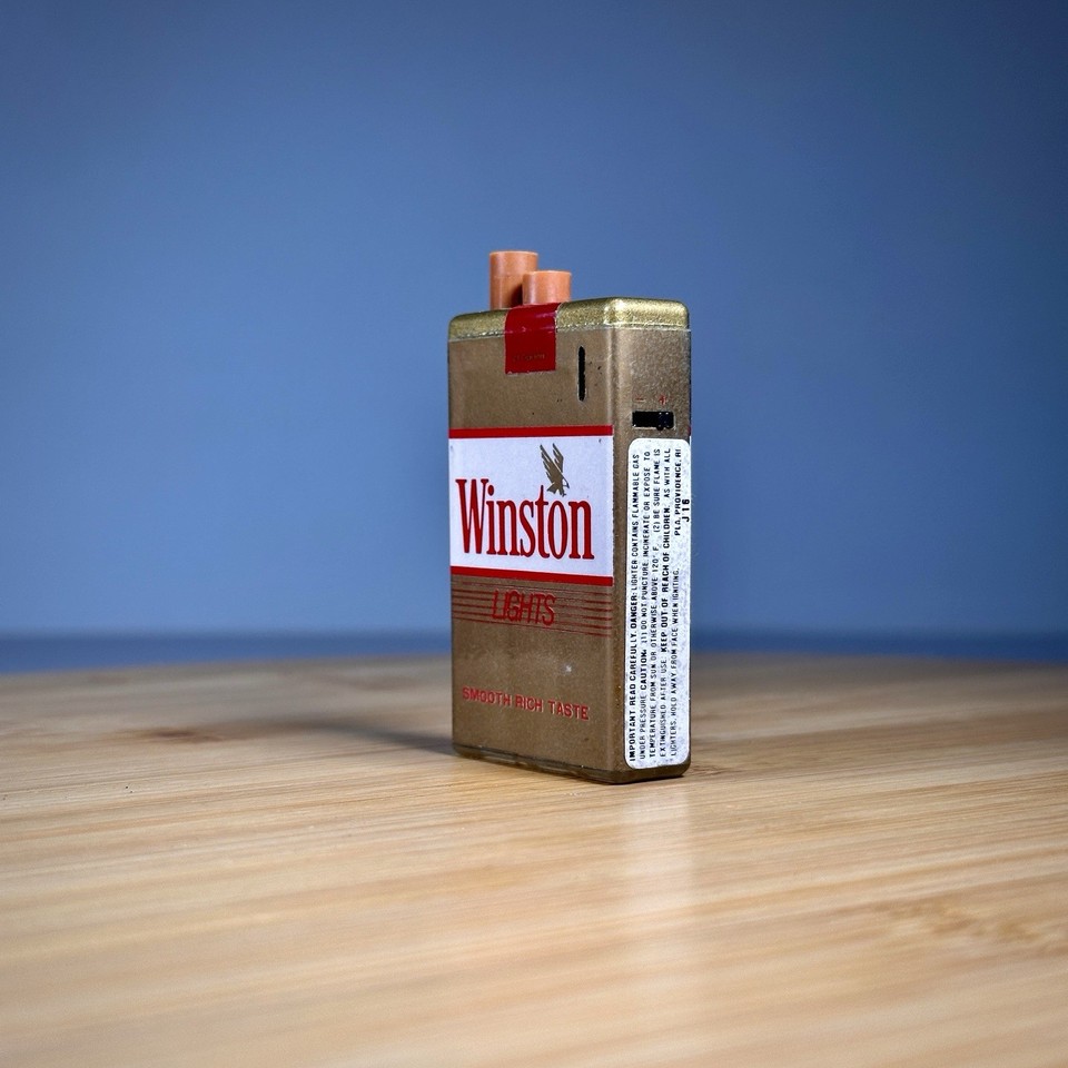 Vintage Winston Lights Cigarette Pack Lighter Gold Metal Case ...