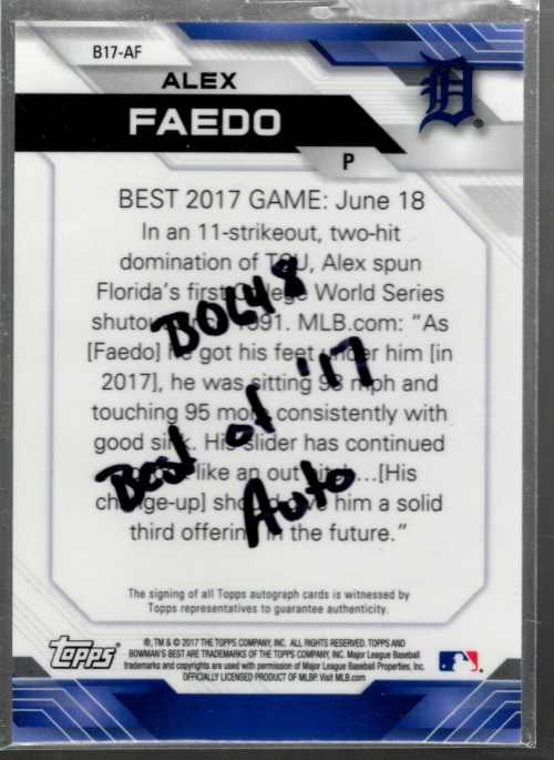 B0648- 2017 Bowman's Best Best of '17 Autographs #B17AF Alex Faedo Auto ...