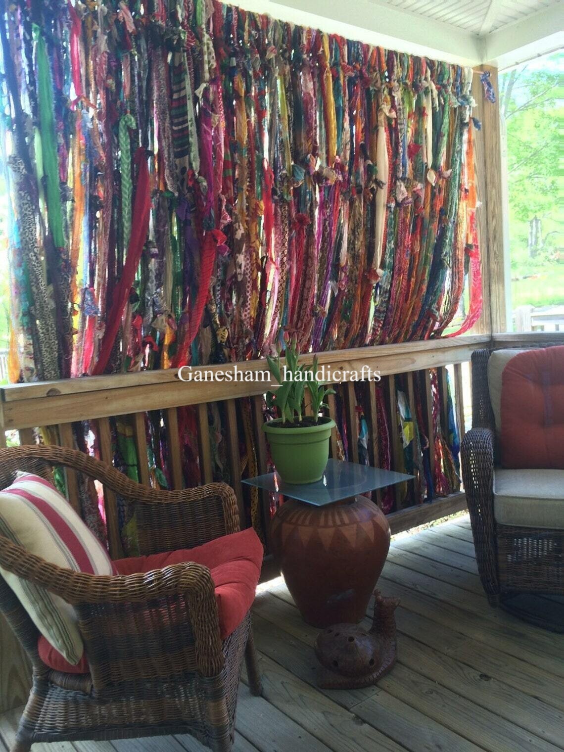 200 Strands, Bohemian gypsy rag Window Bohemian Valance Indian Backdrop ...